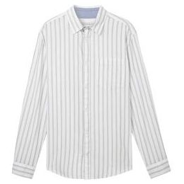 Tom Tailor Herren Gestreiftes Hemd mit Struktur, weiß, Streifenmuster, Gr. XL
