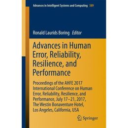 Springer International Publishing Advances in Human Error, Reliability, Resilience, and Performance, Kartoniert (TB)