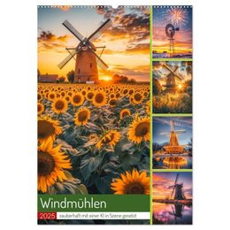 Windmühlen - Zauberhaft mit einer KI in Szene gesetzt (Wandkalender 2025 DIN A2 hoch), Calvendo Monatskalender