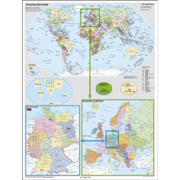Stiefel Wandkarte Großformat Deutschland und Europa in der Welt (politisch), ohne Metallstäbe, Karte (im Sinne von Landkarte)