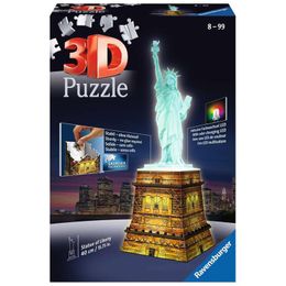 RAVENSBURGER VERLAG Ravensburger 3D Puzzle Freiheitsstatue bei Nacht 12596 - Das berühmte Bauwerk in New York als Night Edition mit LED