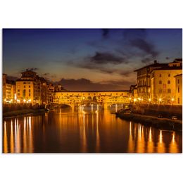 Wandbild Artland "FLORENZ Ponte Vecchio am Abend" Bilder Gr. B/H: 130 cm x 90 cm, Alu-Dibond-Druck Florenz Querformat, 1 St., orange Kunstdrucke