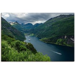 Wandbild Artland "Blick auf den Geirangerfjord Norwegen" Bilder Gr. B/H: 90 cm x 60 cm, Leinwandbild Küste, 1 St., grün Kunstdrucke