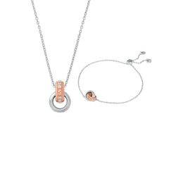 Ketten und Armband Set Michael Kors "PREMIUM, MKC1614SET" Schmuck-Sets silberfarben (silberfarben, roségoldfarben, kristallweiß, kristallweiß) Damen Charm-Armband Ketten mit Anhänger Chunks