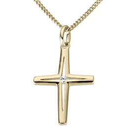 Kreuz-Anhänger Firetti "Schmuck Geschenk Gold 333 Halsschmuck Anhänger für Halskette Kreuz" Schmuckanhänger Gr. 0,01 ct P2 = erkennbare Einschlüsse, Gelbgold 333-Diamanten, 0,35 g, weiß (gelbgoldfarben, weiß, w=weiß) Damen Anhänger