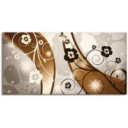 Wandbild Artland "Braune Wirbel mit Blumen" Bilder Gr. B/H: 150 cm x 75 cm, Leinwandbild Muster, 1 St., braun Kunstdrucke