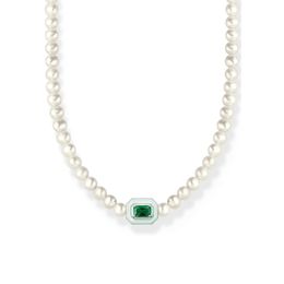 Choker Thomas Sabo "Choker Perlen mit grünem Stein, KE2183-082-6-L42V" Halsketten Gr. 42, Silber 925 (Sterlingsilber)-Perlen, grün (silberfarben, grün, weiß, grün) Damen Brautschmuck