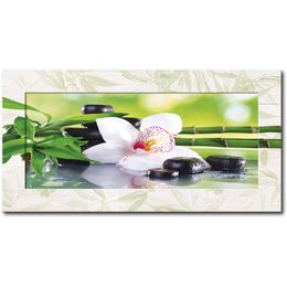 Wandbild Artland "Spa Steine Bambus Zweige Orchidee" Bilder Gr. B/H: 101,4 cm x 51,4 cm, Wandbild Zen, 1 St., grün Kunstdrucke