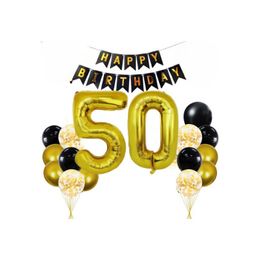 Montegoni Aufblasbares Partyzubehör 50 Geburtstag Deko Set Schwarz Gold