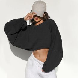 jalleria Sporttop Damen-Sweatshirt langen Ärmeln und lockerem Oberteil Kurzer Stil