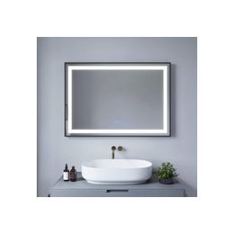 AQUABATOS Badspiegel Bad Spiegel LED Badezimmerspiegel mit Beleuchtung (Lichtspiegel Kosmetikspiegel Schminkspiegel Rasierspiegel Anti-Beschlag Memory-Funktion Rahmen Schwarz IP 44 Energiesparend)