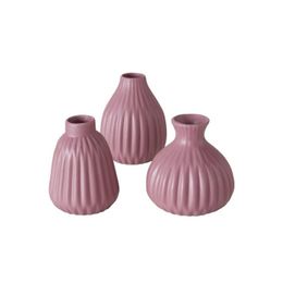 Boltze Tischvase Deko Vase im 3er Set aus Keramik Mattes Design Dunkel Rosa