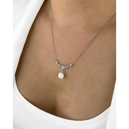 DANIEL CLIFFORD Perlenkette 'Leia' Damen Halskette Silber 925 Anhänger Perle Kristall-Kranz (inkl. Verpackung)