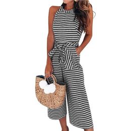 FIDDY Jumpsuit Damen Jumpsuit Sommer Overall Frauen Gestreiften Hosenanzug Ärmellos