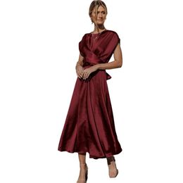 ZWY Maxikleid Elegantes, einfarbiges Damenkleid mit kurzen Ärmeln (Kleider