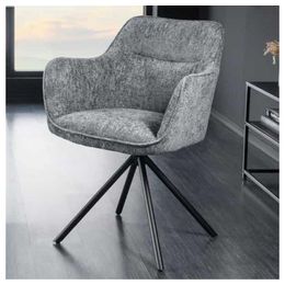 LEBENSwohnART Stuhl Eleganter Drehstuhl FLORENZ grau Strukturstoff Metallgestell