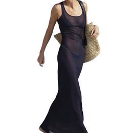 ZWY Dirndl Durchsichtiges Abendkleid aus Mesh-Resort-Kleid Rundhals Eleganz unter der Sonne Luftige Leichtigkeit