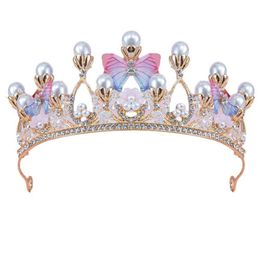 SOTOR Diadem Perle Schmetterlings-Prinzessin-Krone (Kristall Tiara Krone Stirnband Mädchen
