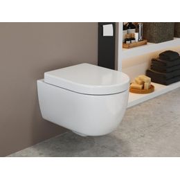 Aqua Bagno Tiefspül-WC spülrandlose Toilette mit WC-Sitz weiß kurzes WC Wand-WC