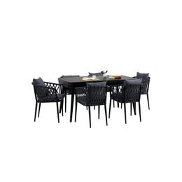 Idimex Gartenlounge-Set, Gartenmöbel Set schwarz/grau 1 Esstisch ausziehbar und 6 Stühle mit Ro