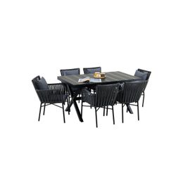 Idimex Gartenlounge-Set, Gartenmöbel Set Alu in schwarz Gartentisch mit 6 Stühlen mit Rope in a