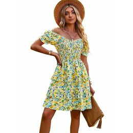 ZWY Sommerkleid Bedrucktes Damen Kleid mit weitem Ausschnitt und offenem Rücken (Kleider