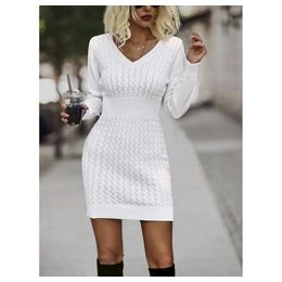 TZTA Trading UG Strickkleid Damen kleid V-Ausschnitt Etuikleid Pulloverkleid Freizeitkleid