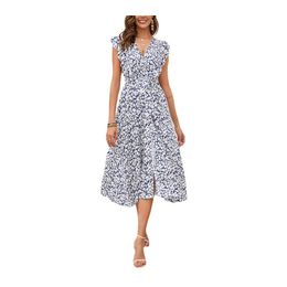AFAZ New Trading UG 2-in-1-Kleid Lockeres Damenkleid mit V-Ausschnitt und Rüschenärmeln