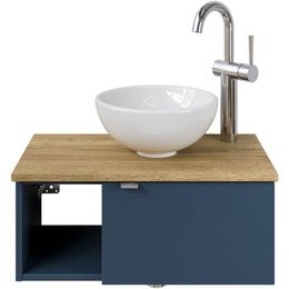 Saphir Waschtisch Serie 6915 Waschschale mit Unterschrank für Gästebad, Gäste WC (3-St., Keramik-Aufsatzbecken, Waschtischplatte, Waschtischunterschrank), 61 cm mit Keramik-Aufsatzbecken, 1 Tür und 1 Fach, blau