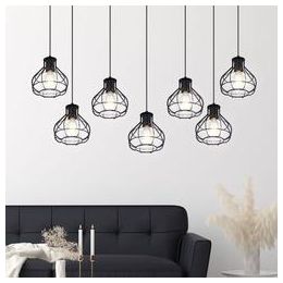 Globo Pendelleuchte Hängeleuchte Höhenverstellbar Esszimmerlampe Esstisch Hängelampe schwarz, Gitter Schirme, 7x E27, LxBxH 100x18x100 cm