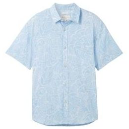 Tom Tailor DENIM Herren Relaxed Kurzarmhemd mit Leinen, blau, Allover Print, Gr. XL