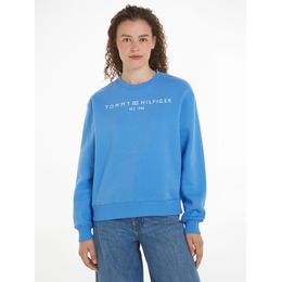 Sweatshirt Tommy Hilfiger "MDRN REG CORP LOGO C-NK SWTSHRT" Gr. L (40), blau (blue spell) Damen Sweatshirts