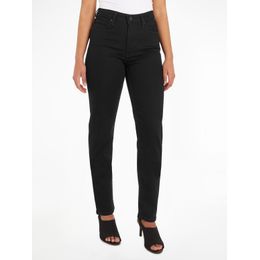 Slim-fit-Jeans Calvin Klein "MR SLIM - SOFT BLACK" Gr. 26, Länge 30, schwarz (denim black) Damen Jeans Röhrenjeans mit Leder-Brandlabel am hinteren Bundabschluss
