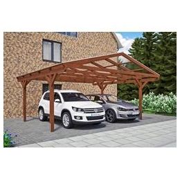 Skan Holz Carport Westerwald 570 x 541 cm, lasiert in Nussbaum