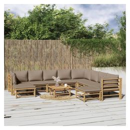 furnicato Garten-Essgruppe 11-tlg. Garten-Lounge-Set mit Kissen Taupe Bambus