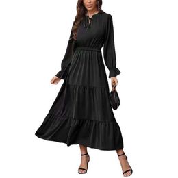 FIDDY Blusenkleid Damen Kleider Elegant V-Ausschnitt Tunika Kleid Lang Freizeitkleid