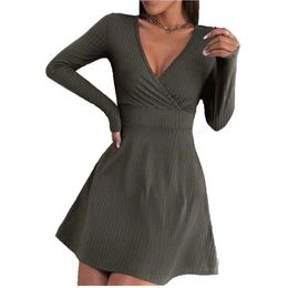 TZTA Trading UG Strickkleid Damen A-Linien-Kleid V-Ausschnitt langarm Strickkleid Etuikleid