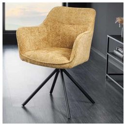 LEBENSwohnART Stuhl Eleganter Drehstuhl FLORENZ gold-gelb Strukturstoff Metallgestell