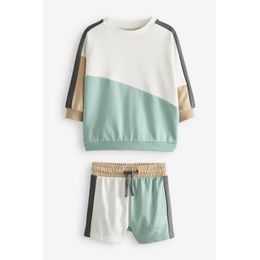 next Shirt & Shorts Blockfarben-Sweatshirt und Shorts im Set (2-tlg)