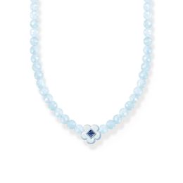 Choker Thomas Sabo "Choker Blume mit blauen Perlen, KE2182-496-1-L42V" Halsketten Gr. 42, Silber 925 (Sterlingsilber), bunt (silberfarben, blau, blau) Damen Brautschmuck