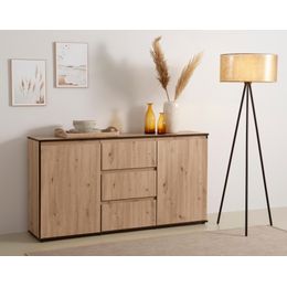 Sideboard Hela "Ariana" Sideboards Gr. B/H/T: 160 cm x 85 cm x 38 cm, 3, schwarz (artisan eiche, schwarz) Sideboards