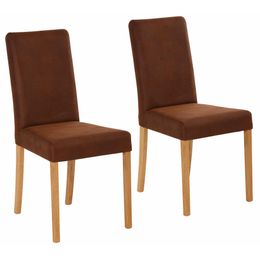 4-Fußstuhl Home Affaire "Bologna" Stühle Gr. B/H/T: 44 cm x 91 cm x 56 cm, 2 St., Lu x us-Microfaser, Gestell aus Massivholz, braun (braun, natur) 4-Fuß-Stühle Stühle