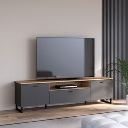 TV-Schrank FORTE Schränke Gr. B/H/T: 214,8 cm x 57,7 cm x 41,3 cm, 2 St., grau (artisan eiche, uni wolfram grau) TV-Sideboards