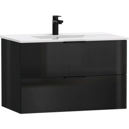Waschtisch Welltime "Athen Badschrank Badezimmer WC Unterschrank mit Becken" Waschtische Gr. eckig, schwarz (schwarz, hochglanz) Waschtische