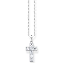 Kreuzkette Thomas Sabo "Kreuz, KE2166-051-14-L45V, KE2166-477-7-L45V, KE2166-643-11-L45V" Halsketten Gr. 45, Silber 925 (Sterlingsilber), bunt (silberfarben, weiß, kristallweiß) Damen Kreuzketten