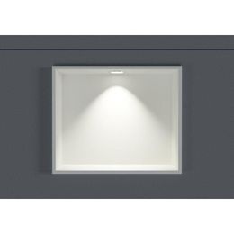 Bernstein Wandnische Weiß aus Mineralguss EG2513 - Höhe 25 cm - Tiefe 13 cm - LED-Spot optional 20cm, 1x Spot Einbaurahmen Chrom