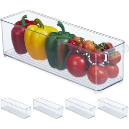 Relaxdays 5 x Kühlschrank Organizer, Aufbewahrung von Lebensmitteln, HxBxT: 10 x 36,5 x 10 cm, Küchenbox mit Griff, transparent
