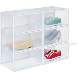 Schuhboxen 6er Set, Schuhorganizer, sicher stapeln mit Verbindungsstücken, für Schuhe bis Gr. 48, transparent - Relaxdays