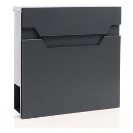 Wiltec XPOtool Briefkasten V61 Anthrazit 370 x 105 x 370 mm, Wandbriefkasten mit Schloss, Soft Close Klappe und Zeitungsfach, Postkasten aus Stahl