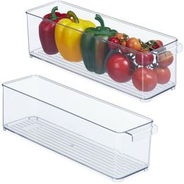 Relaxdays 2 x Kühlschrank Organizer, Aufbewahrung von Lebensmitteln, HxBxT: 10 x 36,5 x 10 cm, Küchenbox mit Griff, transparent